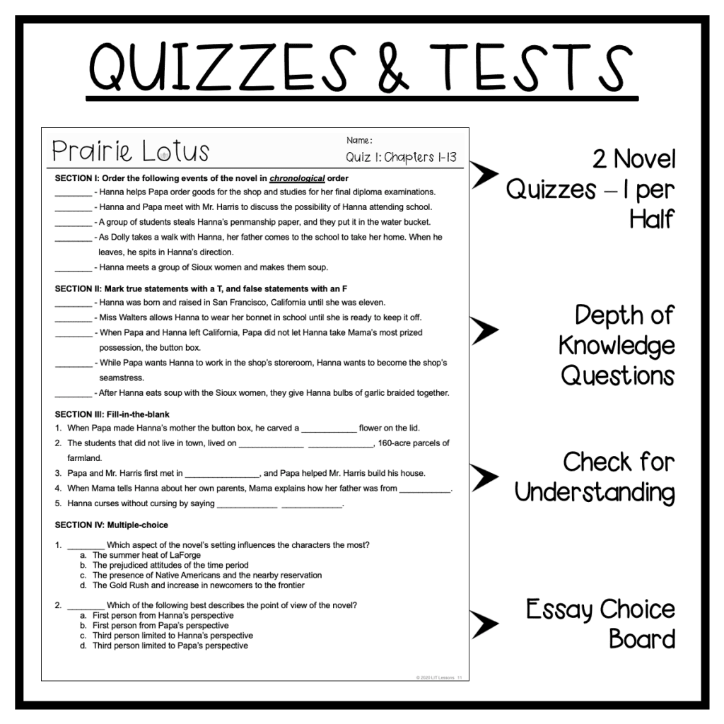 Prairie Lotus Linda Sue Park Novel Study | LIT Lessons